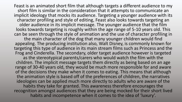 Feast Analysis | PPTX | Family/Children | Genres