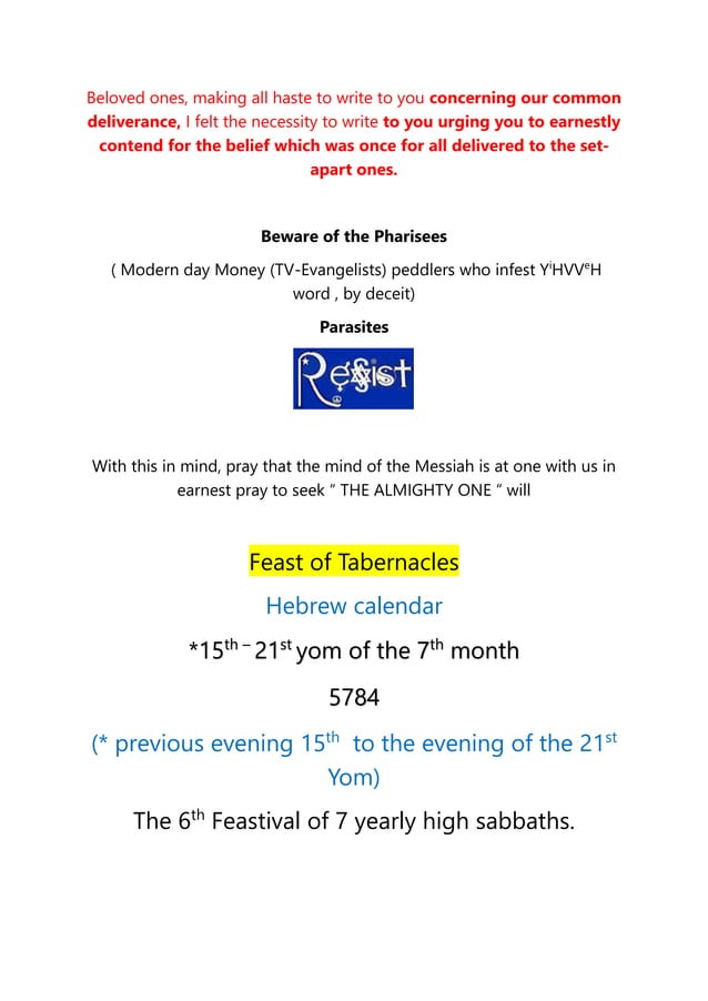 Feast of Tabernacles (Booths) | PDF