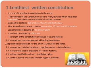 Feathers and characteristics of indian constitution | PPT