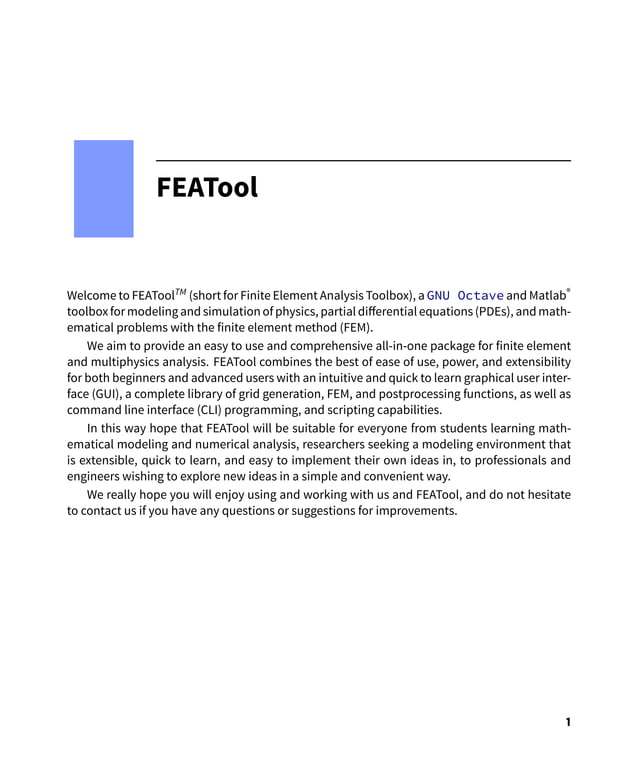 Featool Multiphysics Matlab Fem And Cfd Toolbox V16 Quickstart Guide Pdf