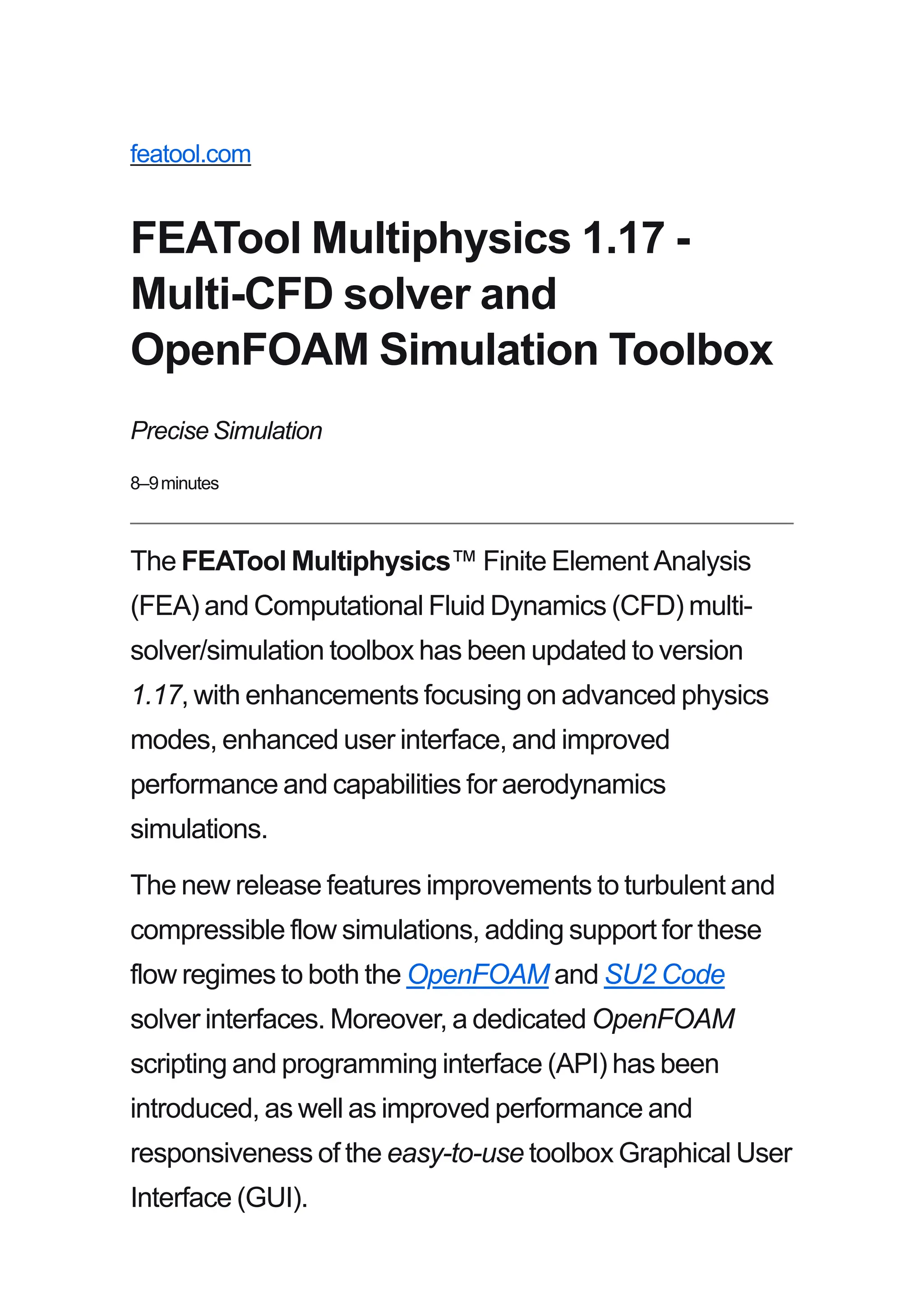 Featool Multiphysics 117 Multi Cfd Solver And Openfoam Simulation Toolbox Pdf 7134