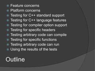 Feature and platform testing with CMake | PPT