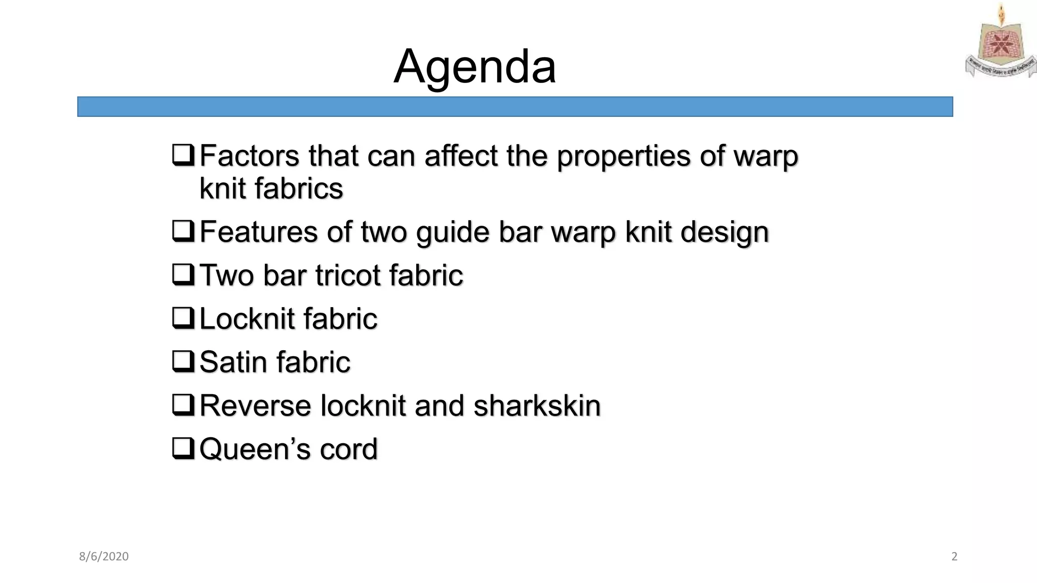 Feature and properties of two guide bar warp knit designs | PPTX
