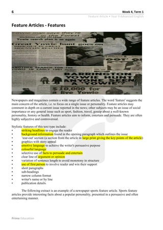 Feature Article and Newspaper Report Guide and Questions.pdf