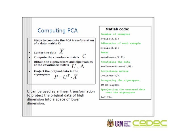Feature Extraction and Principal Component Analysis | PPT | Technology & Computing