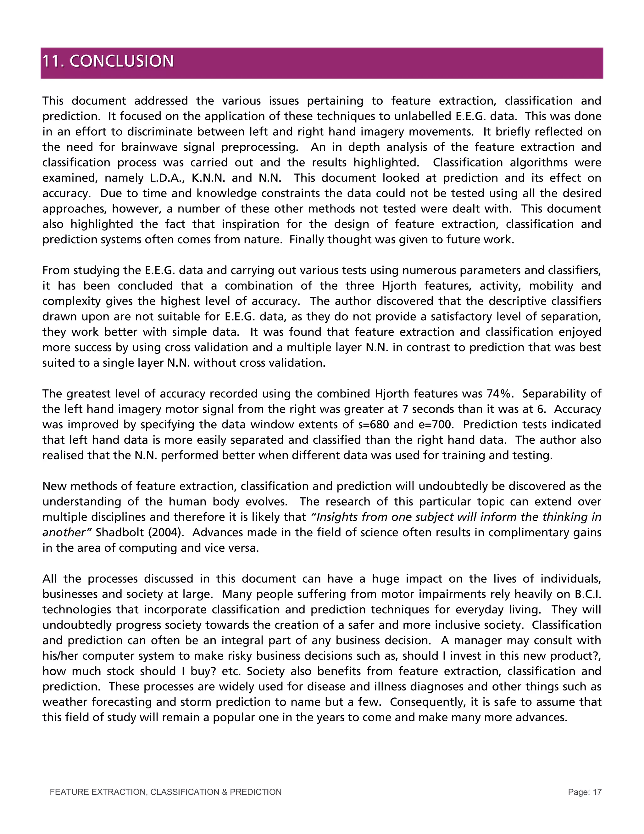 Brainwave Feature Extraction Classification And Prediction Pdf Science