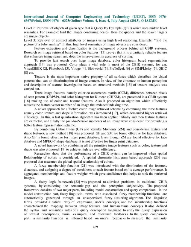 Feature Extraction Techniques On Cbir A Review Pdf