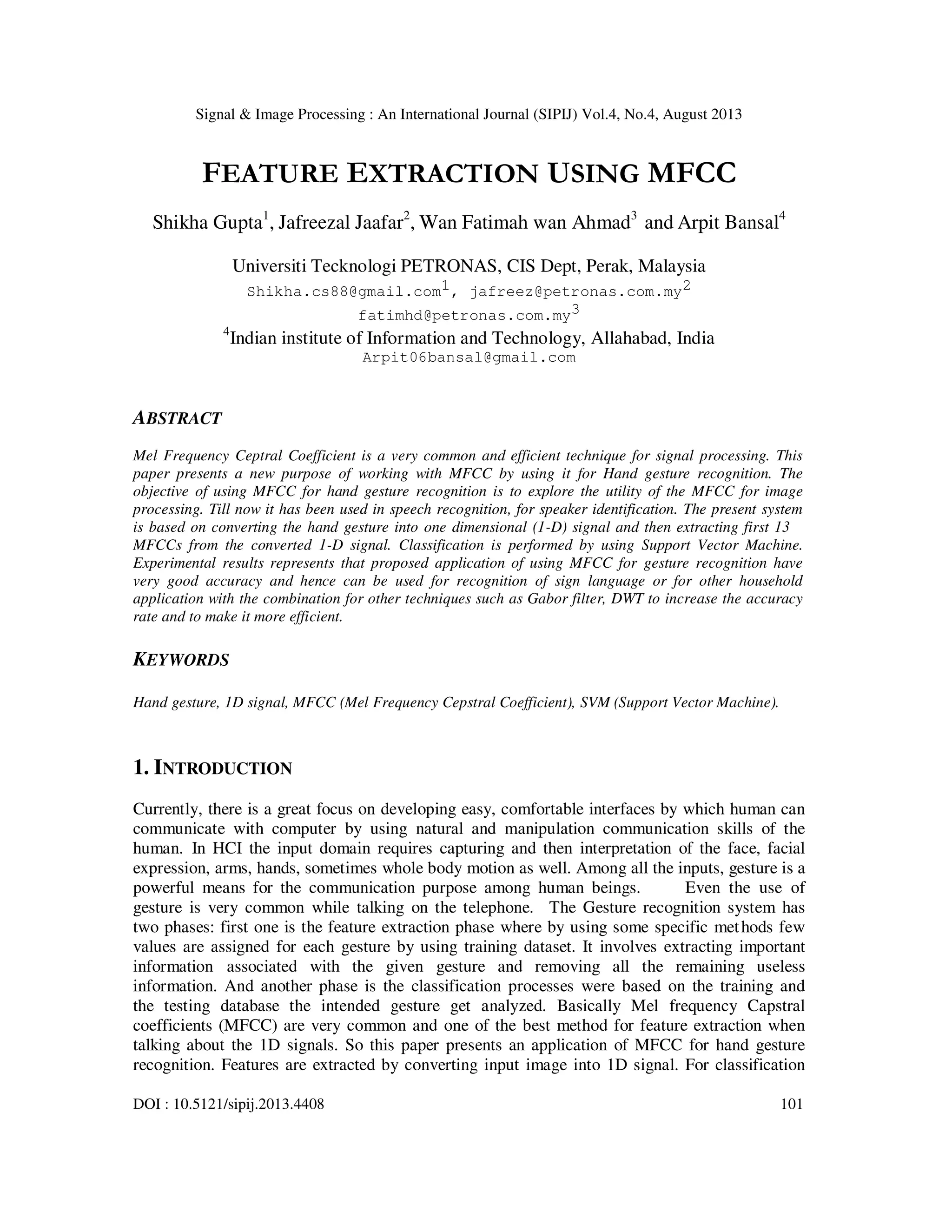 FEATURE EXTRACTION USING MFCC | PDF