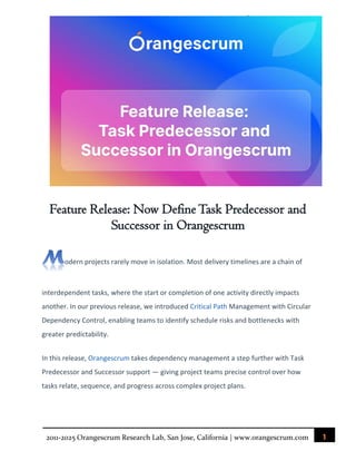 Feature Release Now Define Task Predecessor and Successor in ...