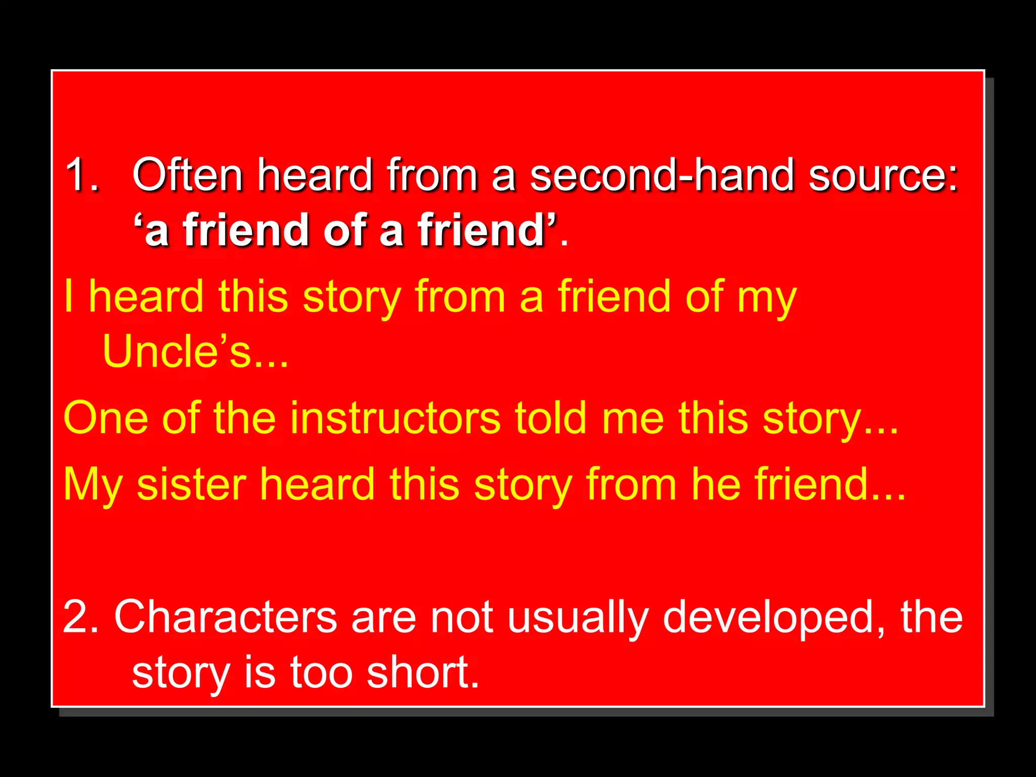 Features of Urban Legends | PPTX