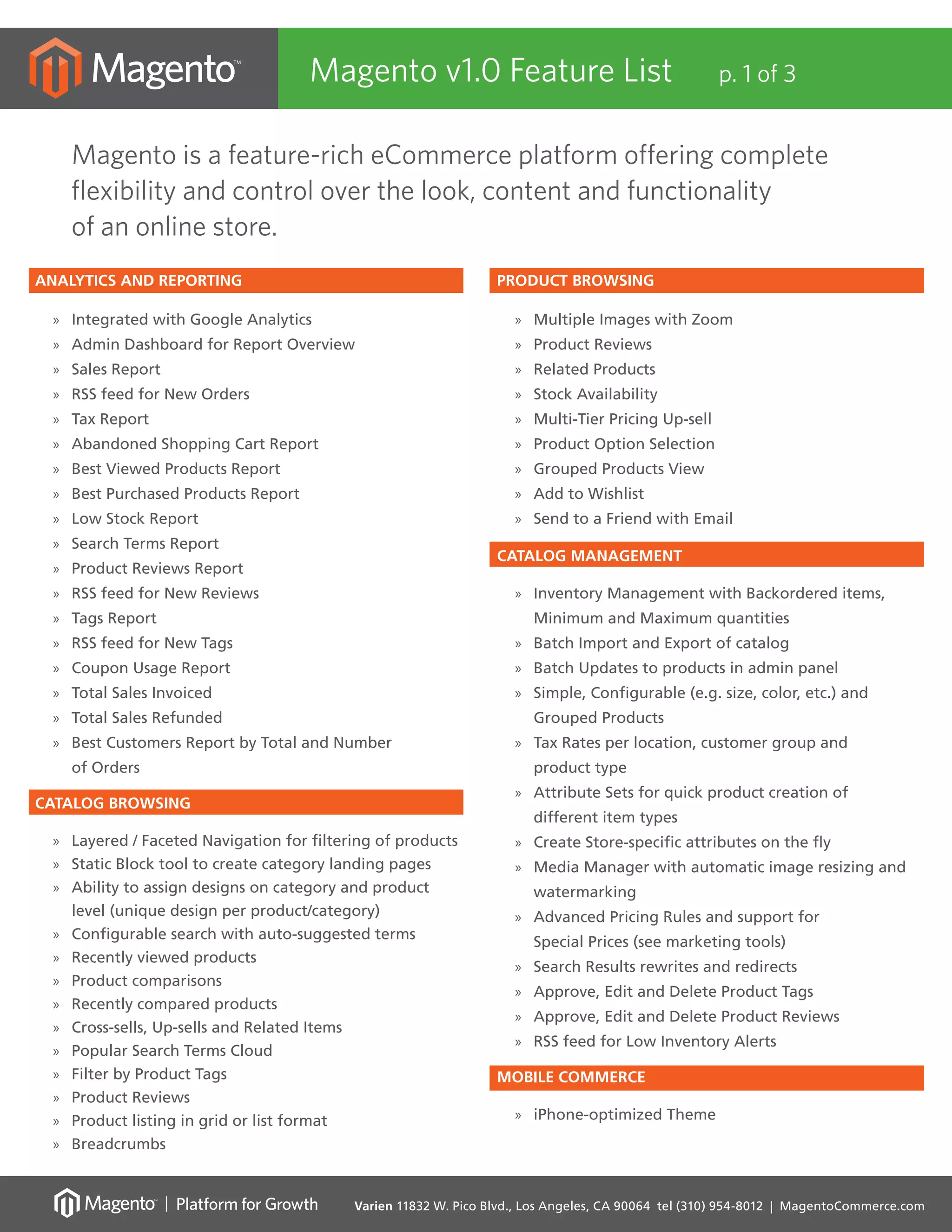 Magento Features List | PDF