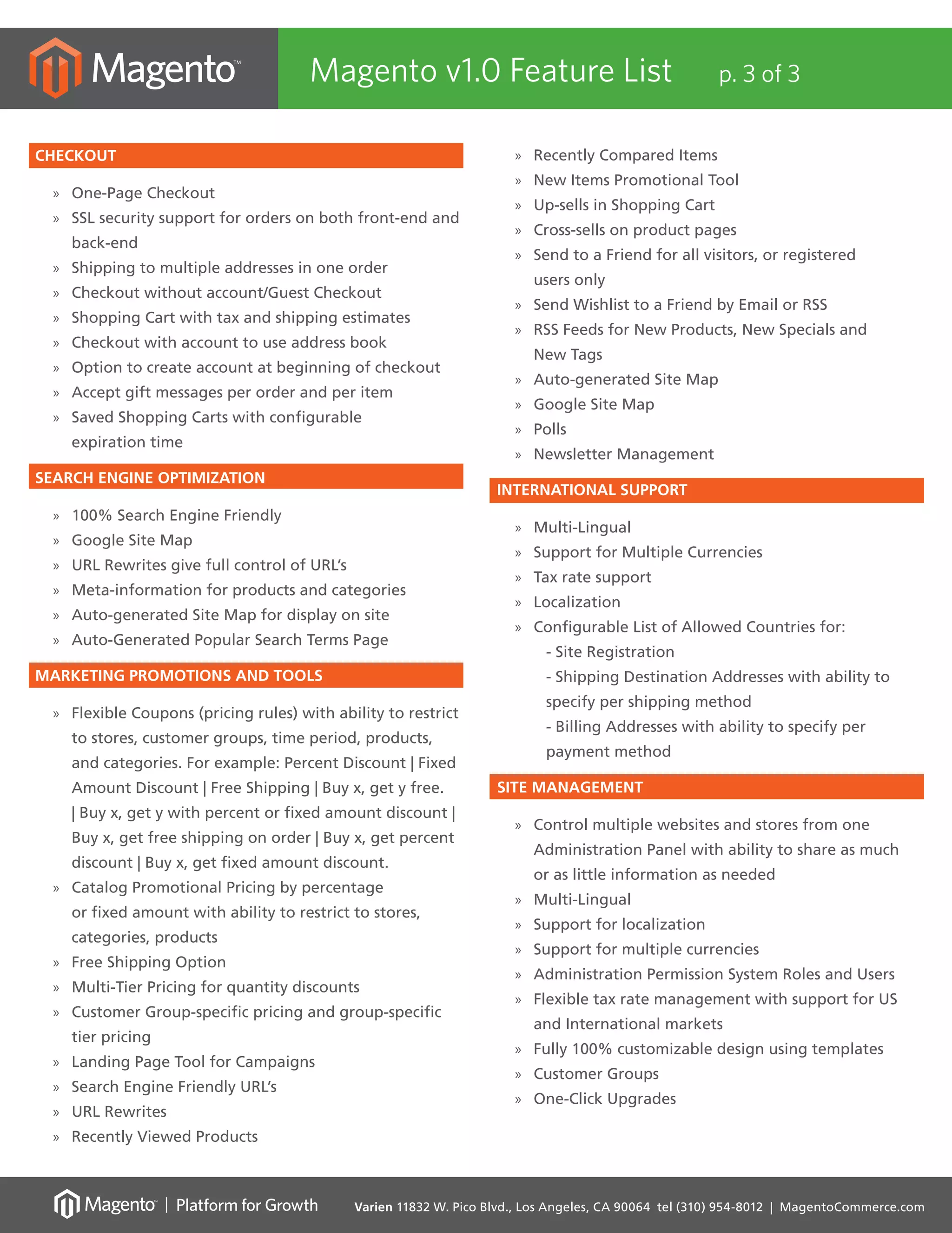Magento Features List | PDF