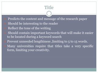 Parts of Research paper | PPTX | Science