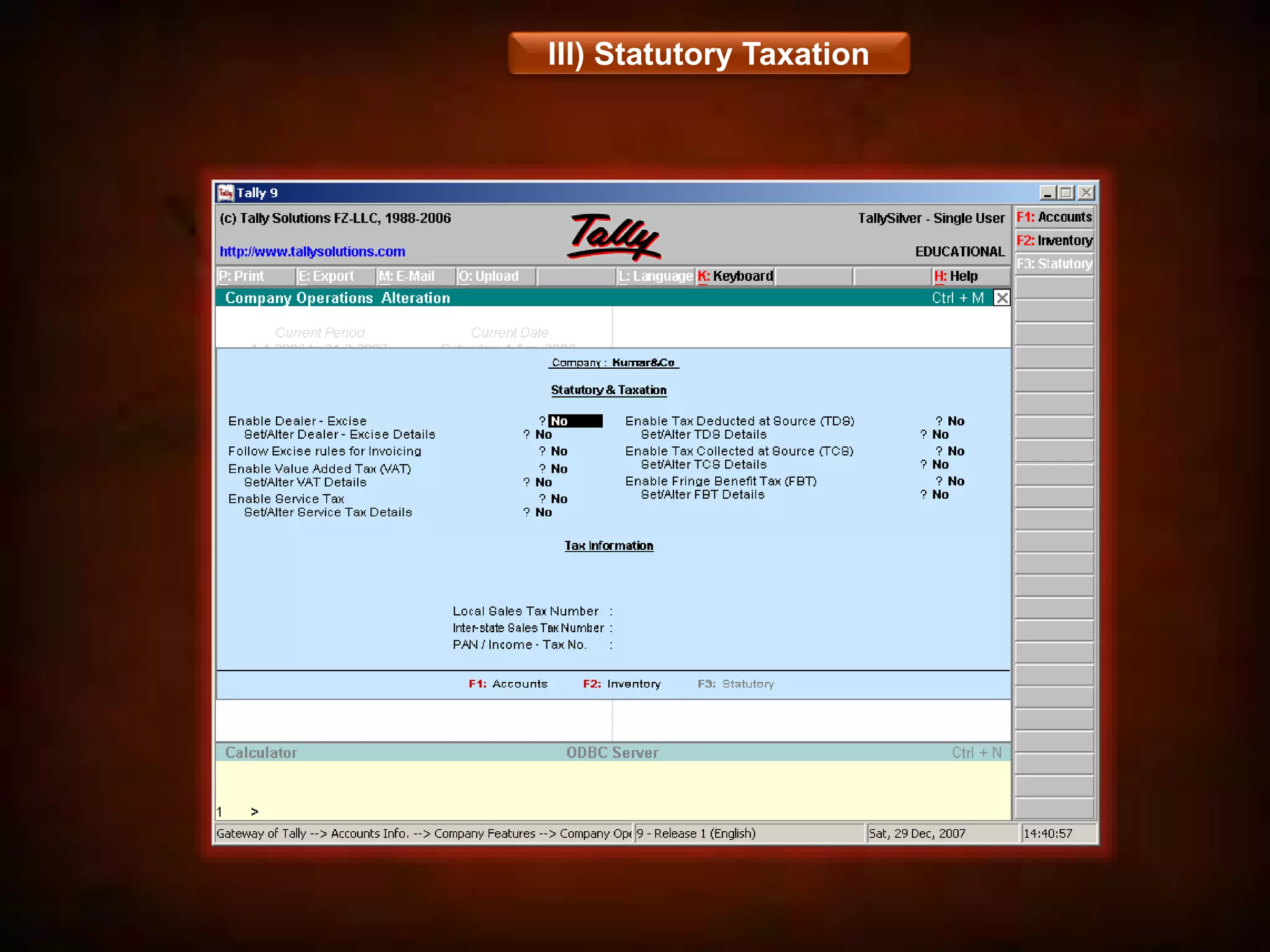 Features (F11) in Tally - R.D.Sivakumar | PPTX
