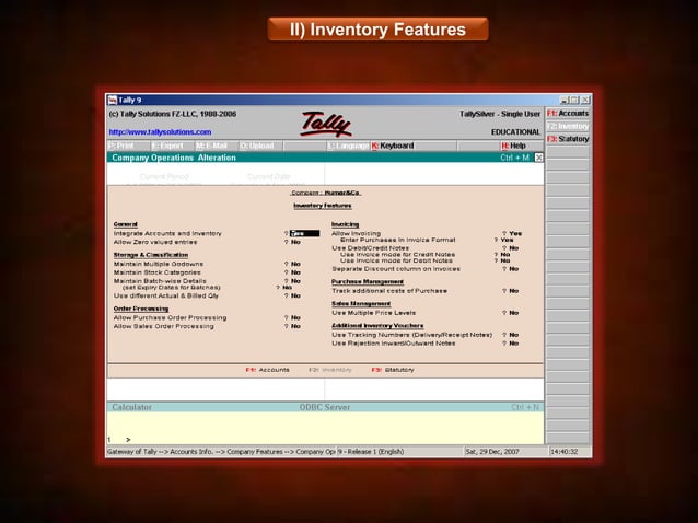 Features (F11) in Tally - R.D.Sivakumar | PPTX