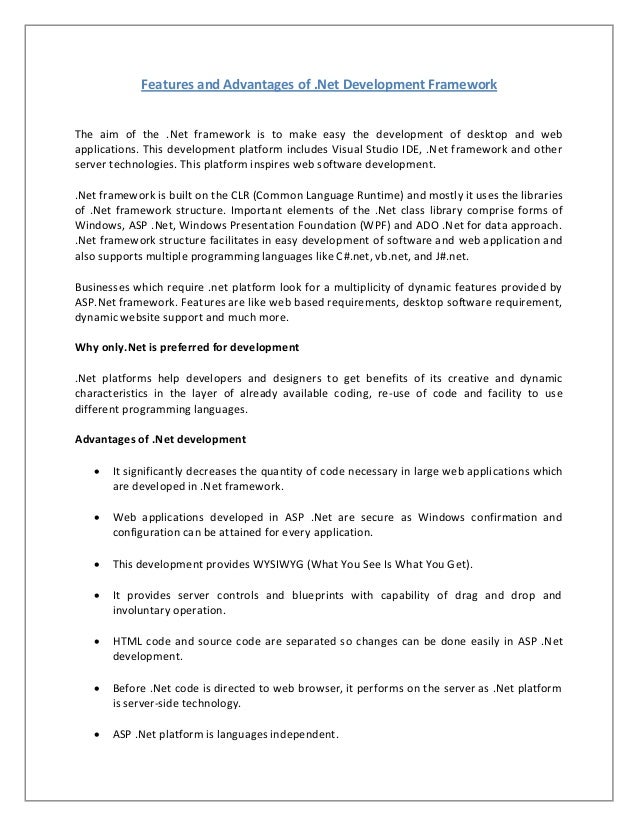 Features and advantages of .net development framework