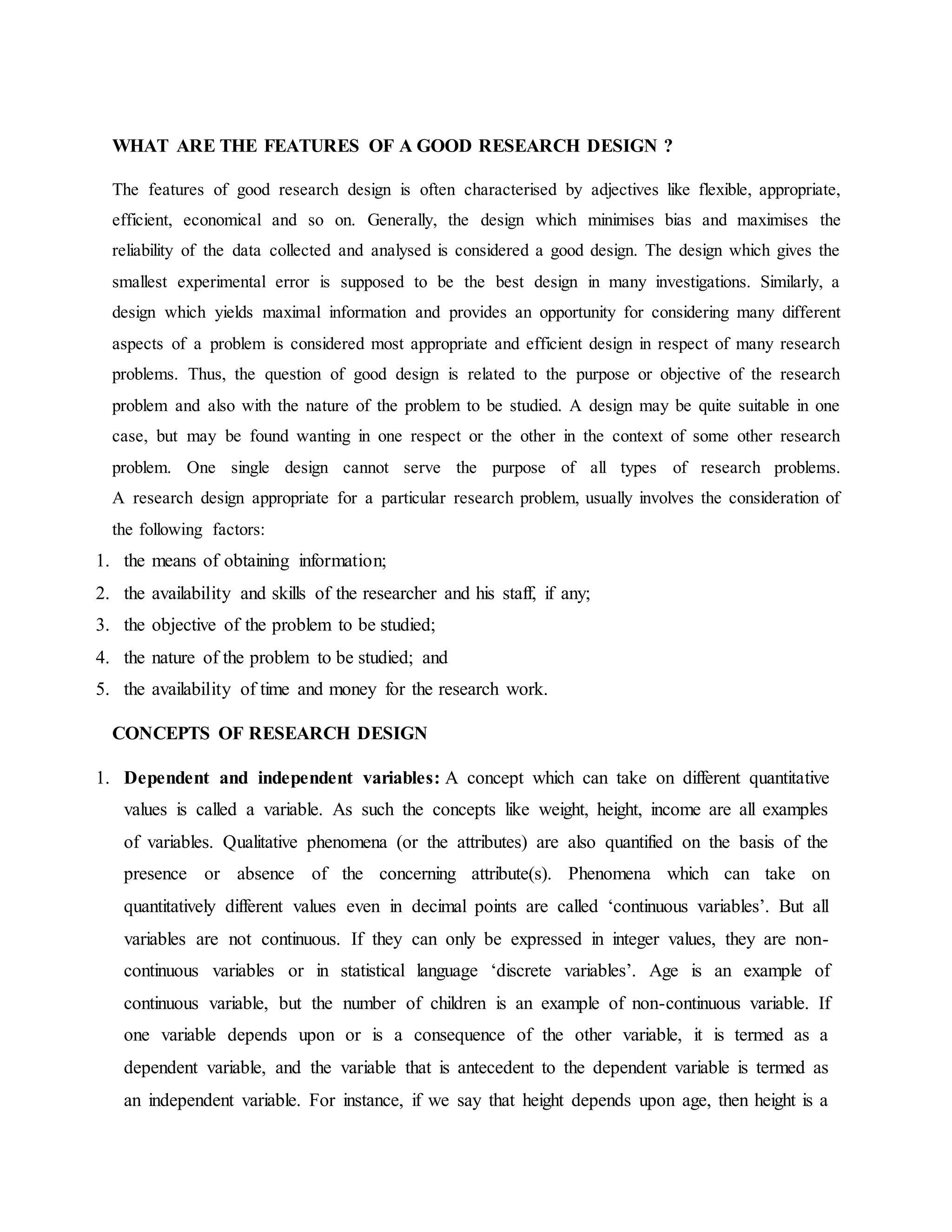 Features and concepts of research design | DOCX