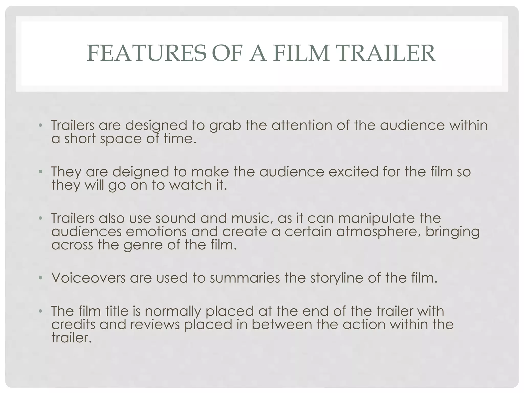 Features and Conventions of Film Trailers | PPTX