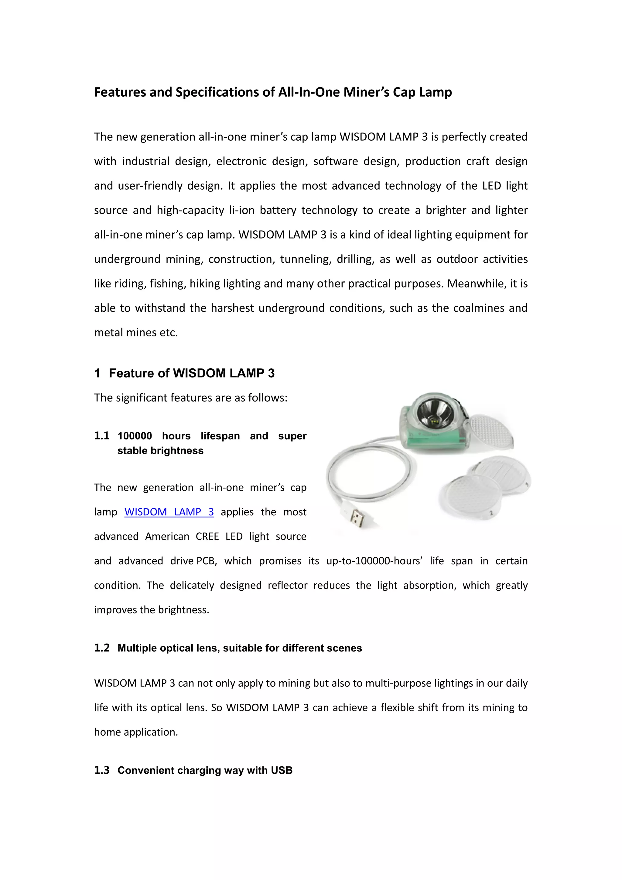 Features and specifications of all in-one miner's cap lamp | PDF ...