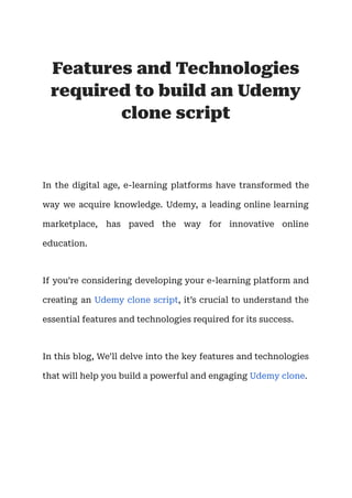 Features and Technologies required to build an Udemy clone script | PDF ...