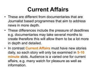Features and types of documentaries | PPT