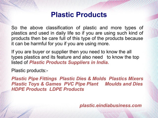 Features & benefits of Plastic Products | PPT