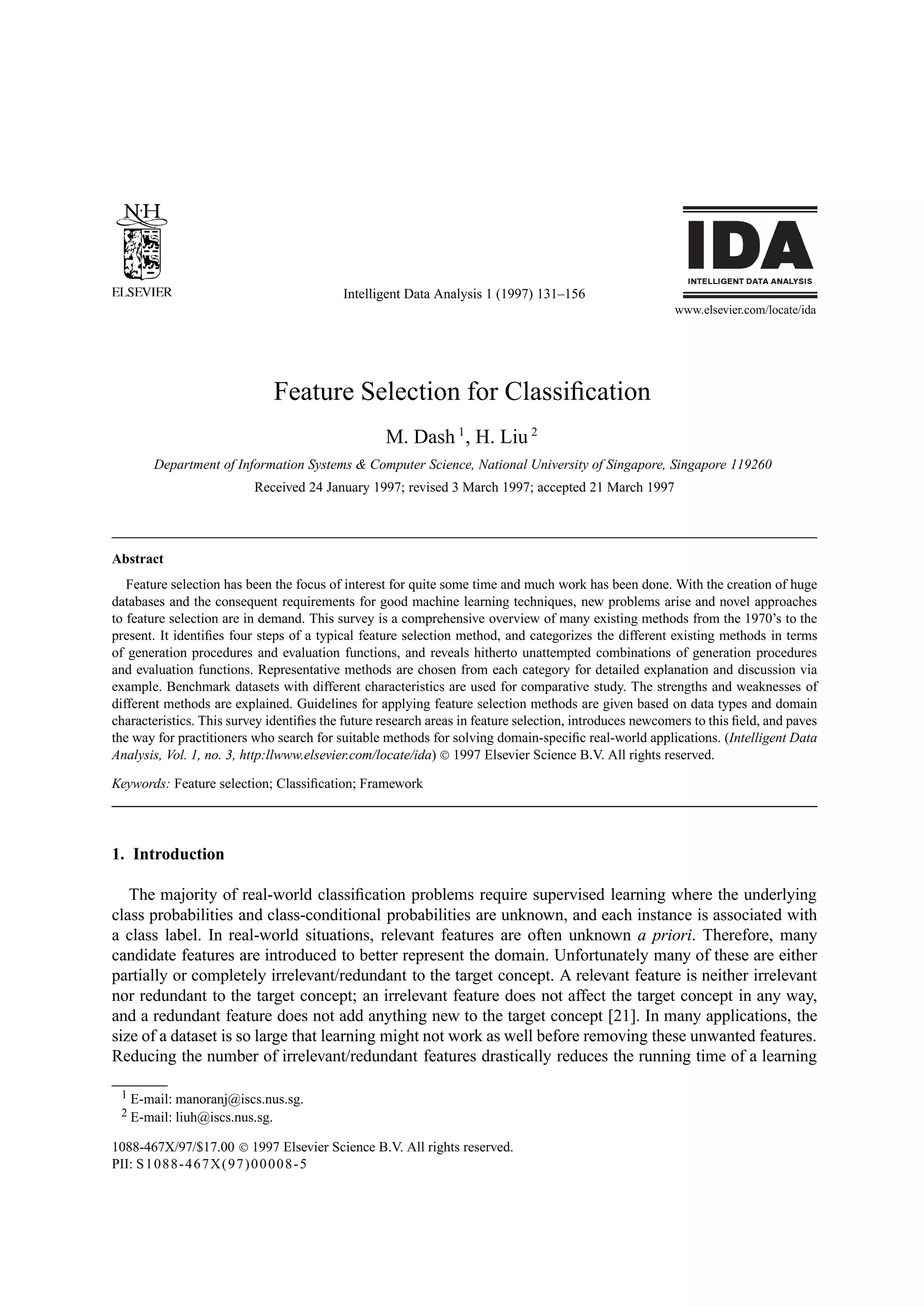 Feature selection for classification | PDF