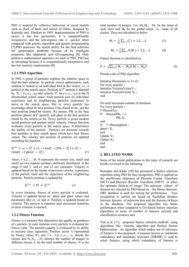 Feature Selection Using Modified Particle Swarm Optimisation For Face Recognition Pdf