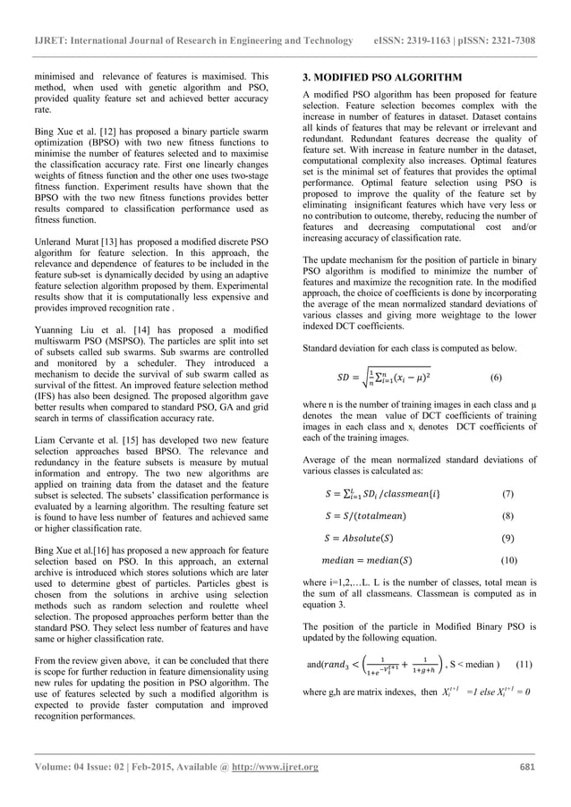 Feature Selection Using Modified Particle Swarm Optimisation For Face 9305