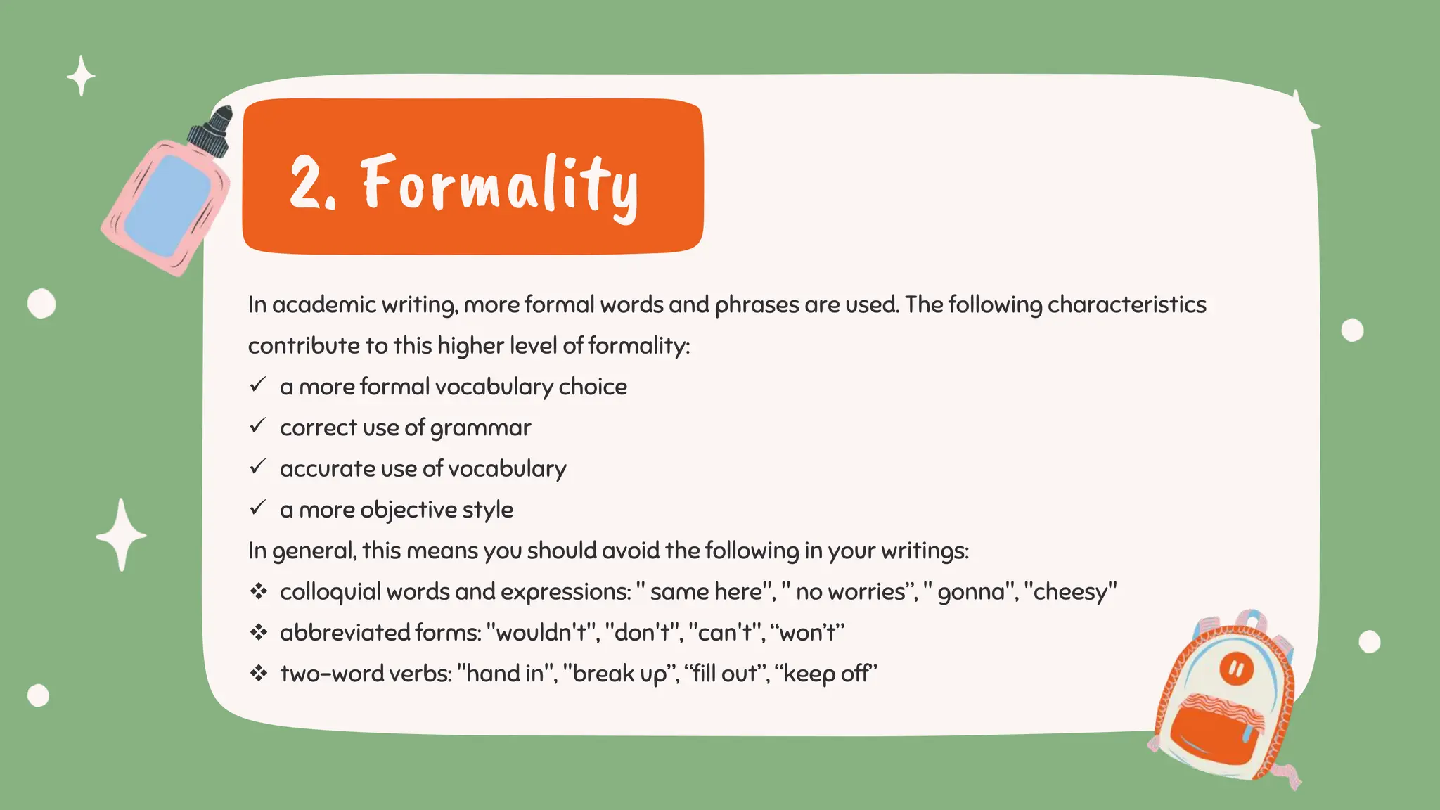 features of academic writing - Grade 7 English Lesson | PPTX