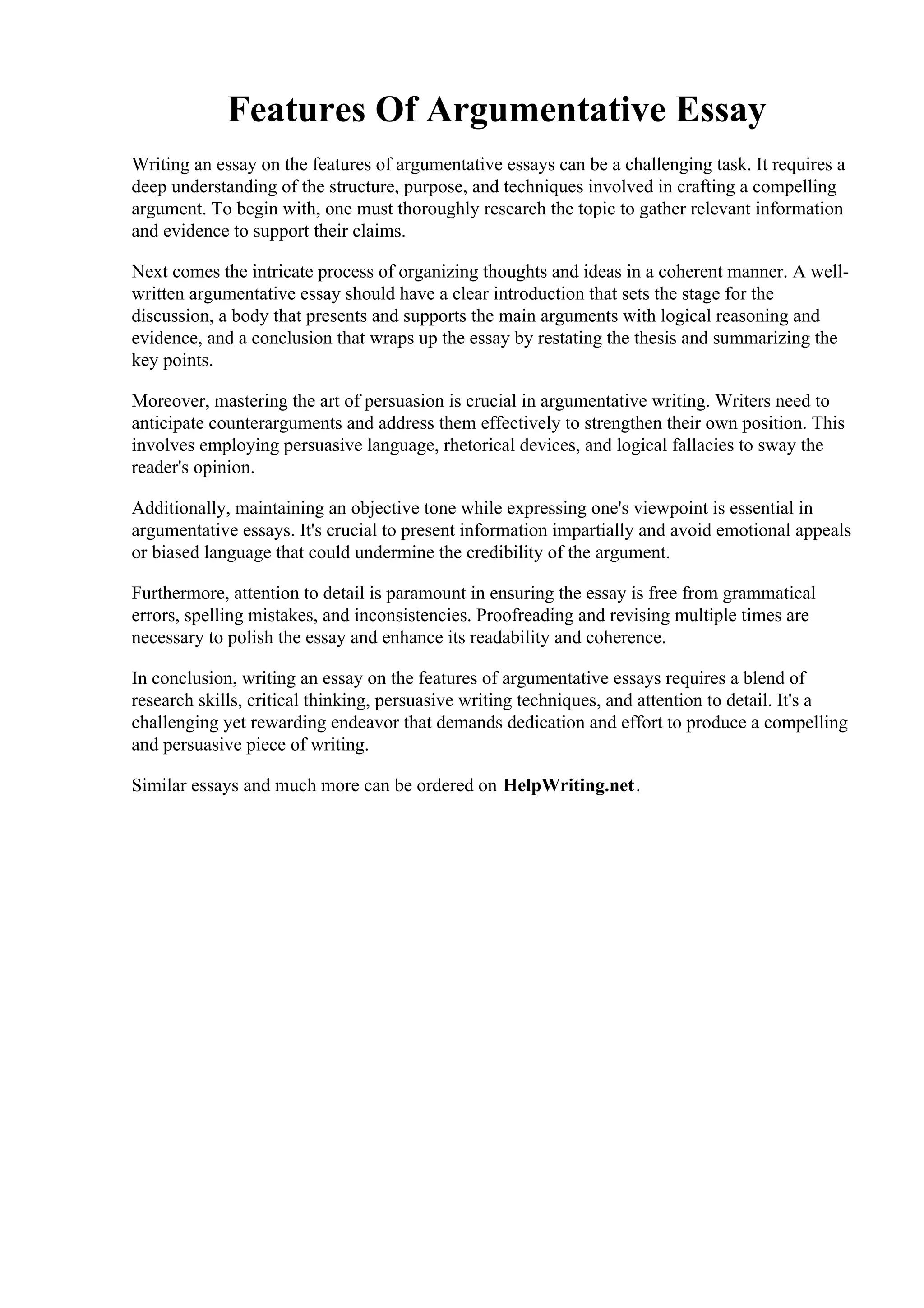 Features Of Argumentative Essay | PDF