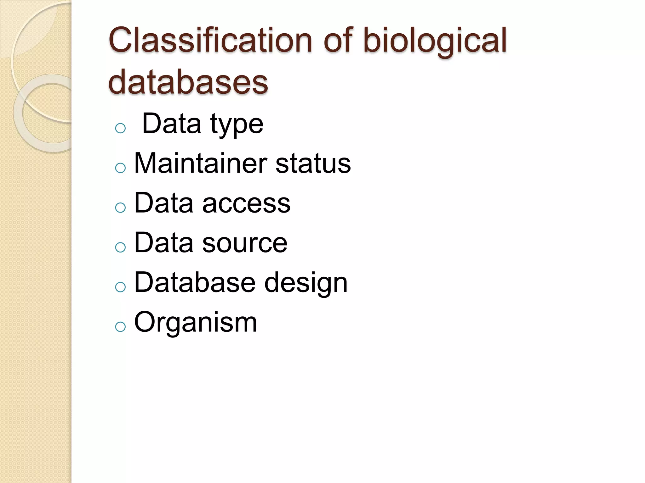 Features of biological databases | PPTX