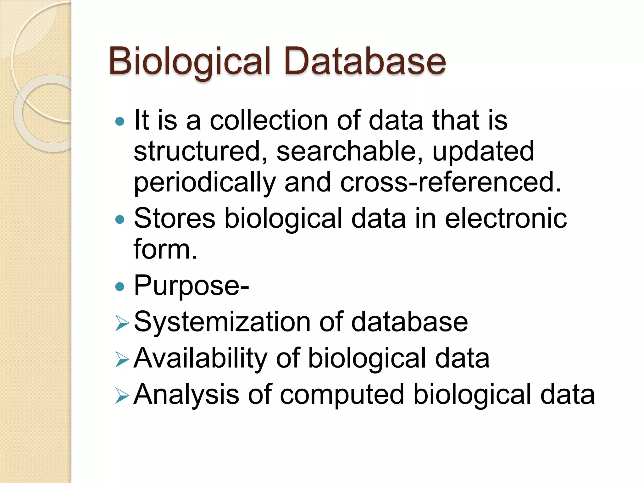 Features of biological databases | PPTX | Databases | Computer Software ...