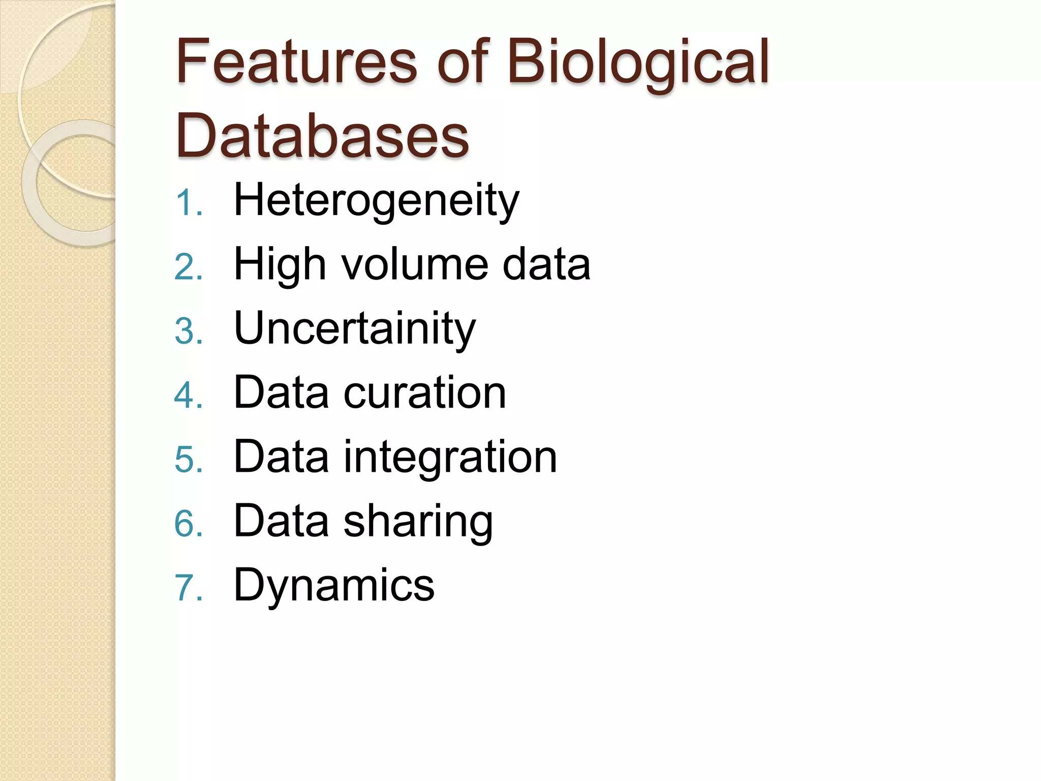 Features of biological databases | PPTX