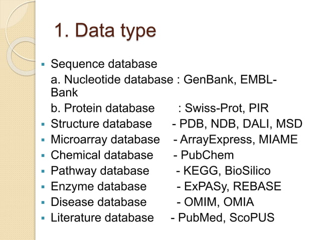Features of biological databases | PPTX | Databases | Computer Software and Applications