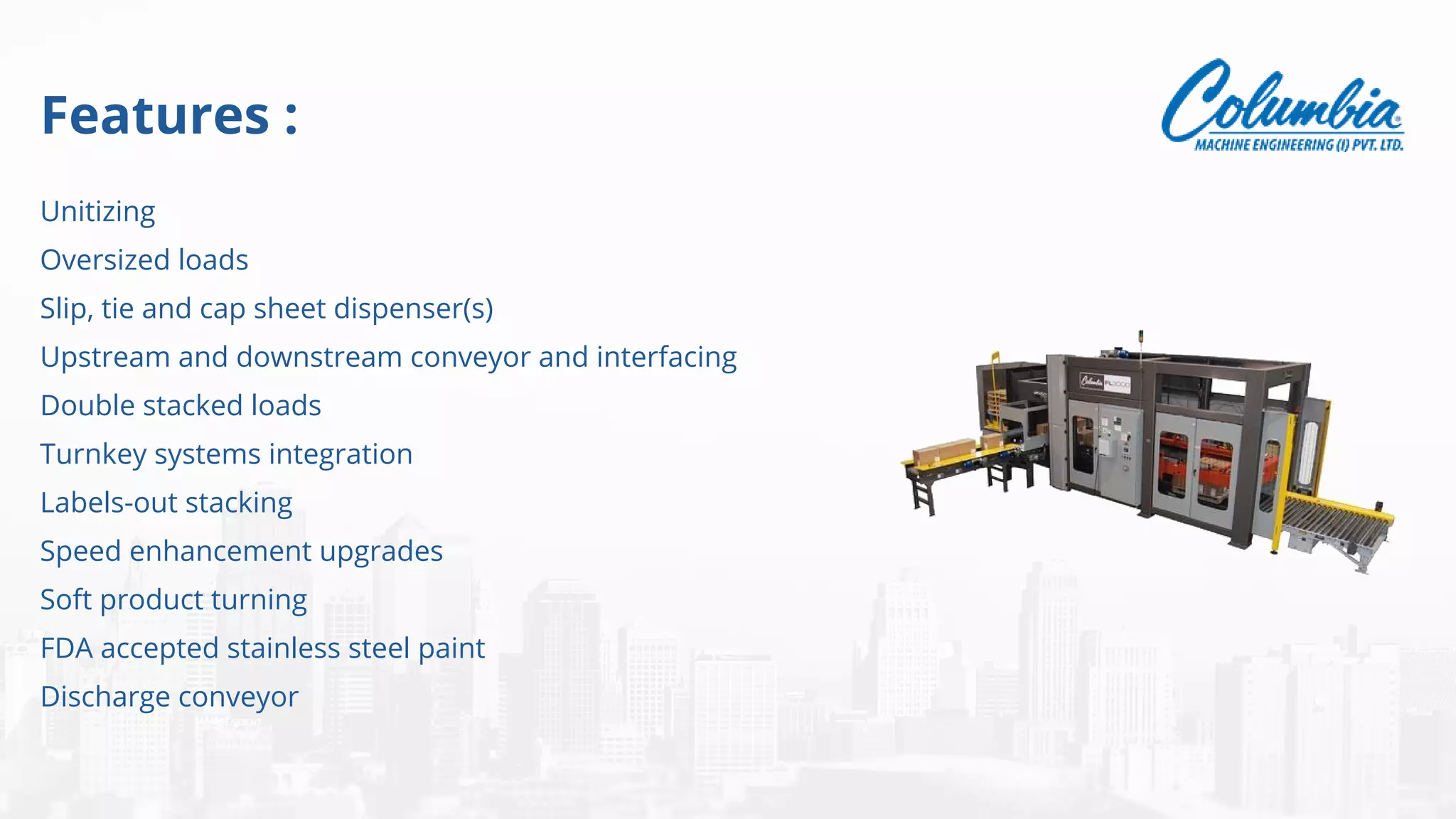 Features of Columbia FL3000 Floor Level Palletizer | PDF