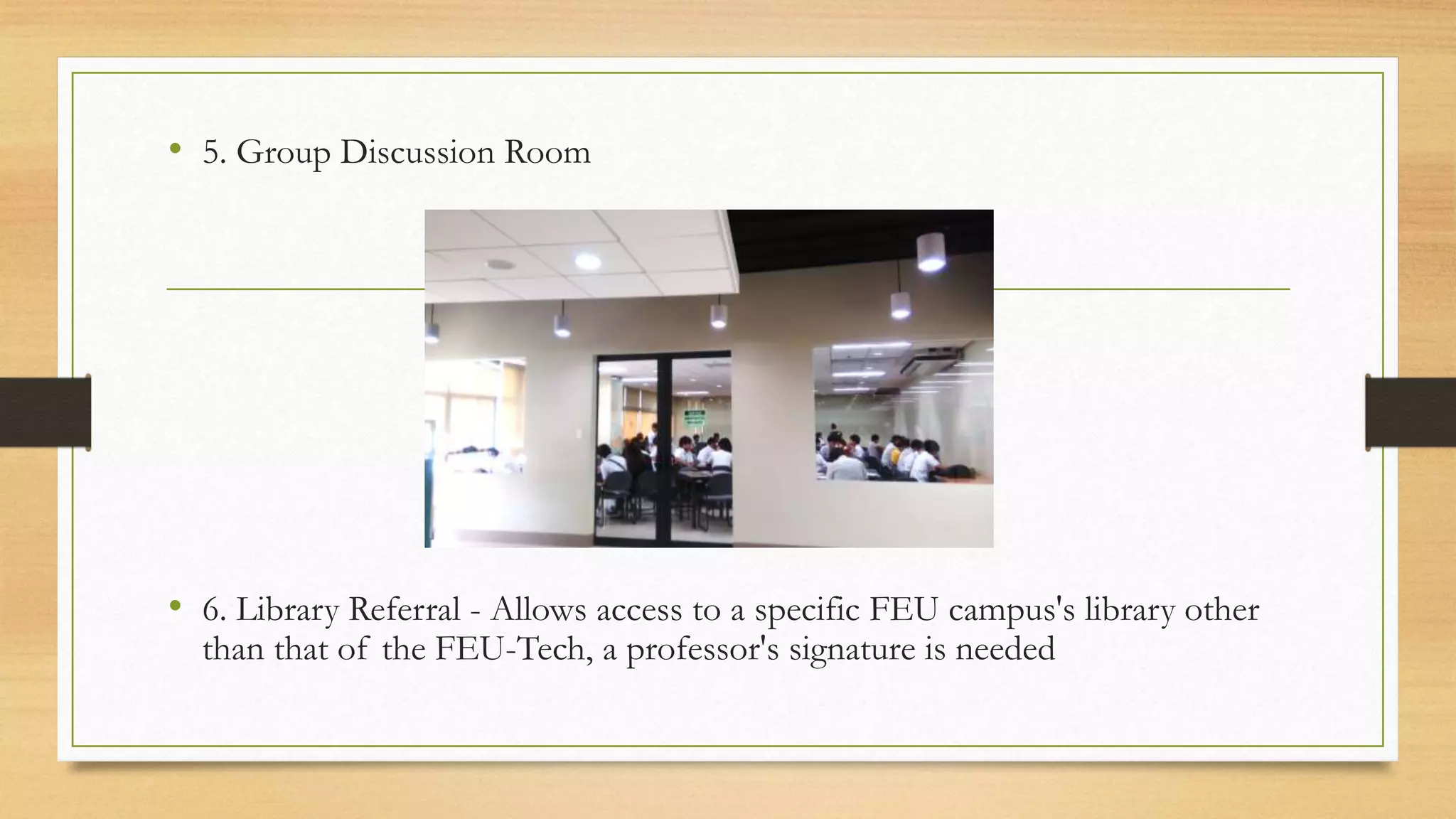 Features of FEU Tech Library and English Resource Center | PPTX