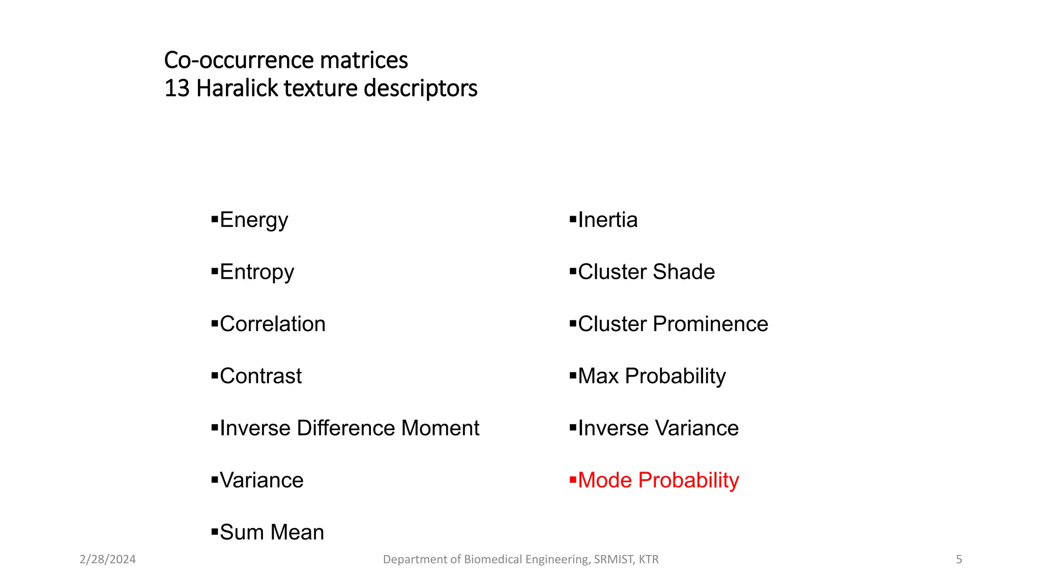 Features of GLCM extracted using GLCM .pptx