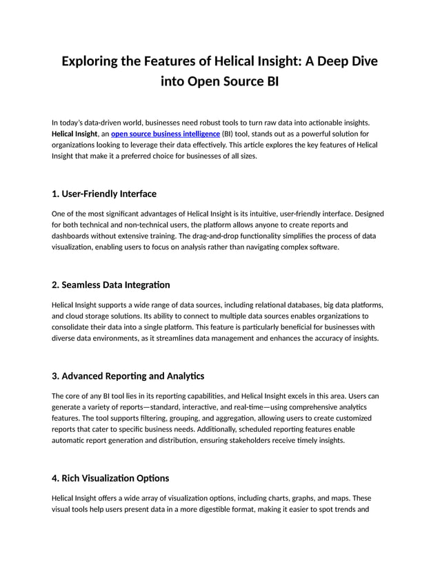 Features of Helical Insight an Open Source BI.pptx | Databases | Computer Software and Applications