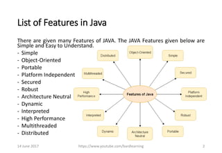 Features of JAVA Programming Language. | PPT