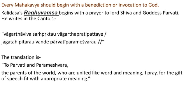 Features of Mahakavya in Kalidasa’s Raghuvamsa.pptx | Hinduism ...