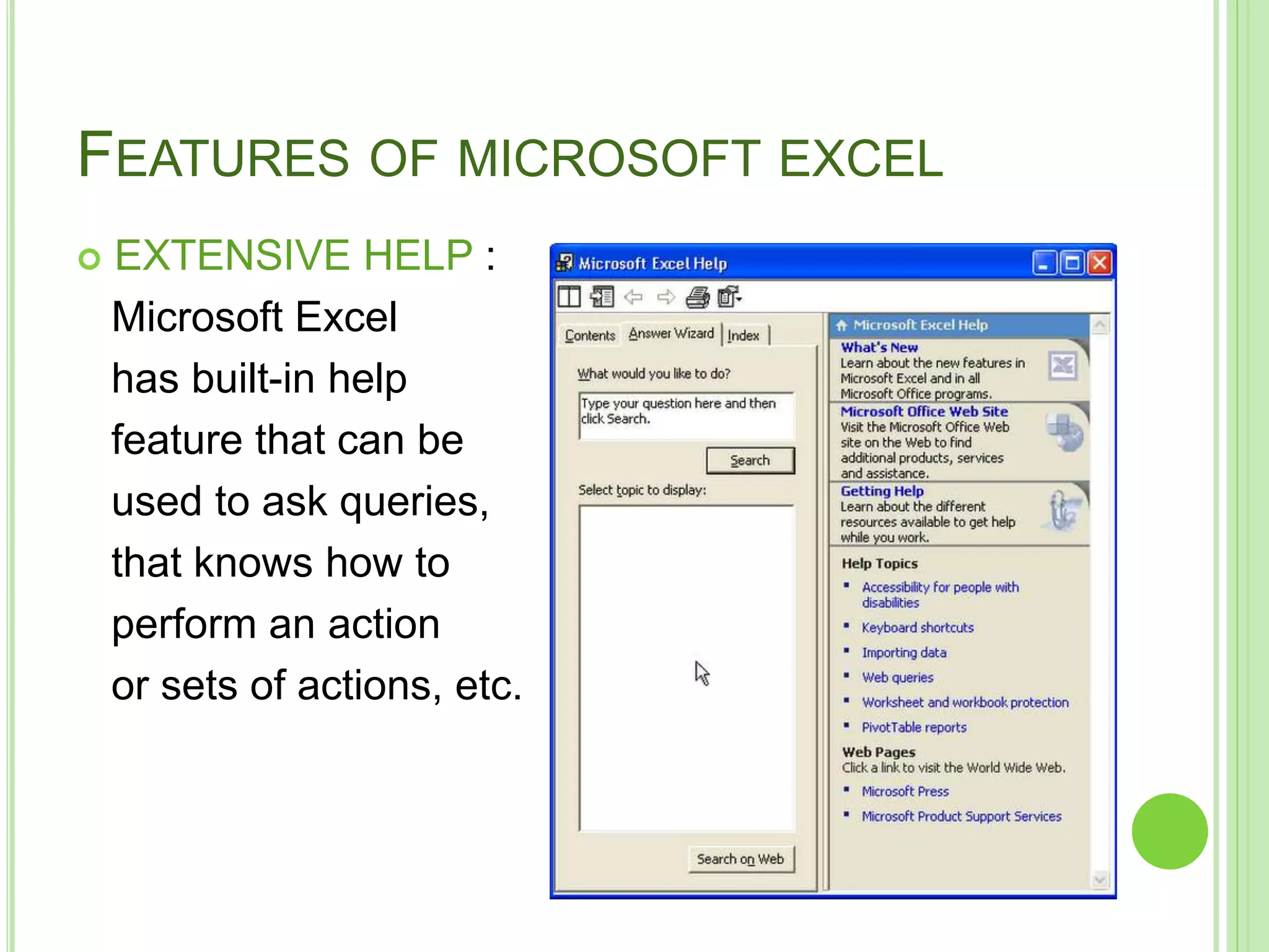 FEATURES OF MICROSOFT EXCEL | PPTX