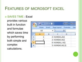 FEATURES OF MICROSOFT EXCEL | PPTX