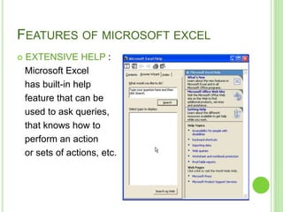 FEATURES OF MICROSOFT EXCEL | PPTX