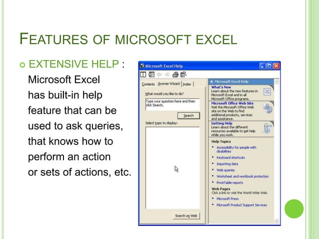 FEATURES OF MICROSOFT EXCEL | PPTX