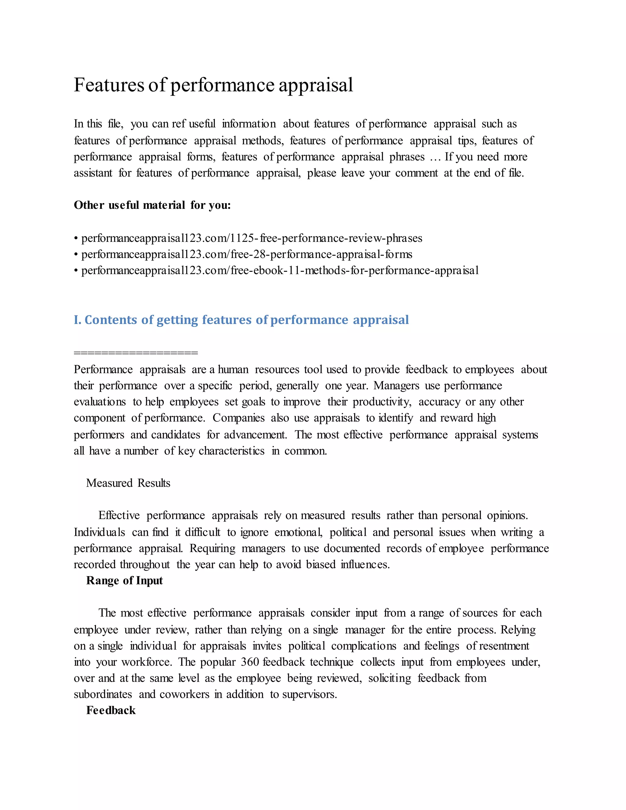 Features of performance appraisal | DOCX