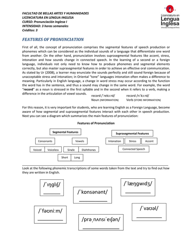 Features of pronunciation | PDF