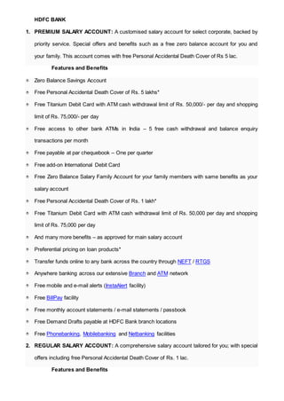Features of salary account of Indian Bank | DOCX