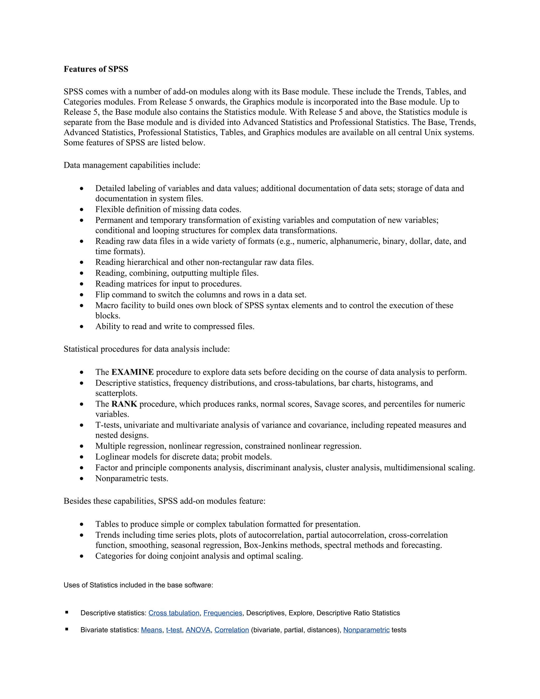 Features of spss | DOC