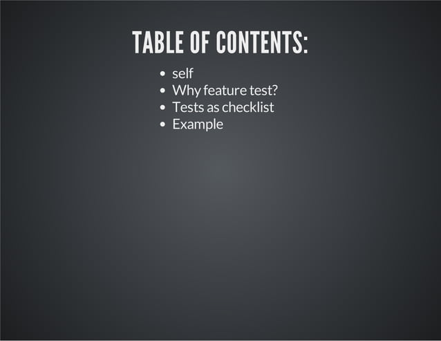 RSpec: Feature specs as checklist | PPT RSpec: Feature specs as checklist | PPT